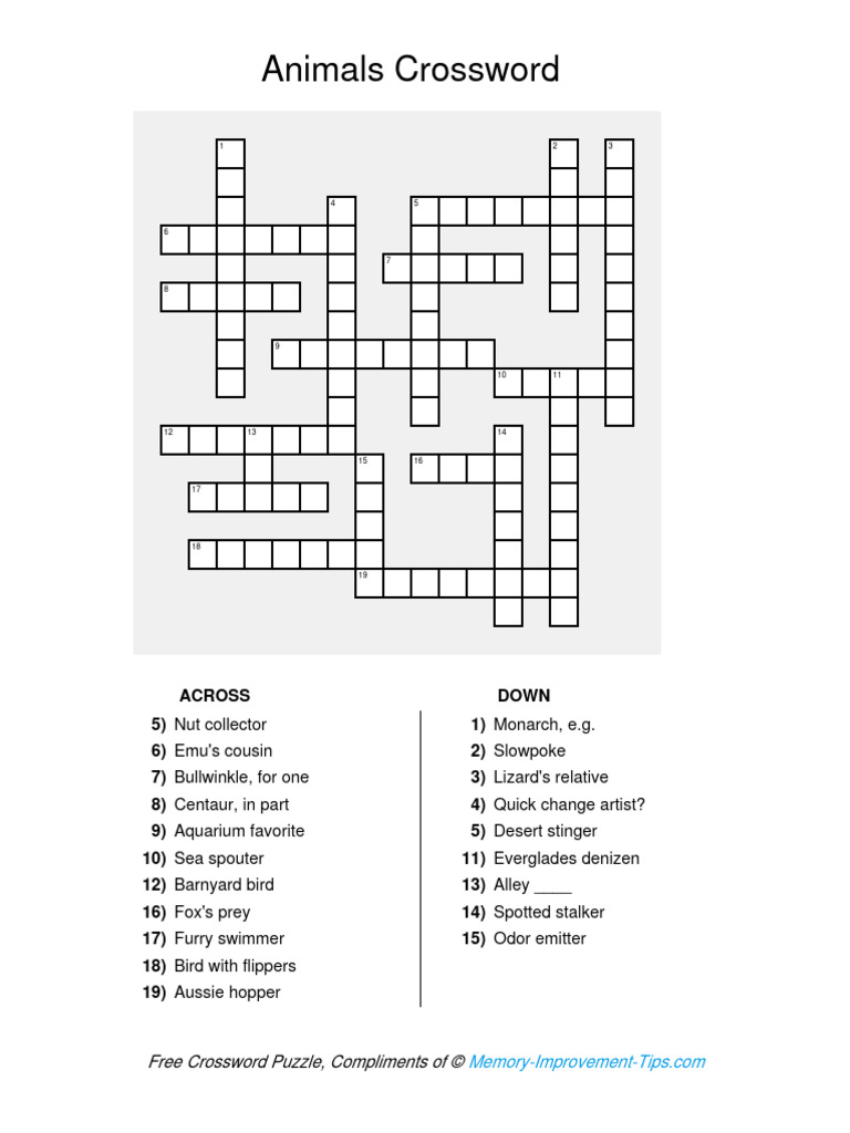 Animal Crossword Puzzle Printable | PDF