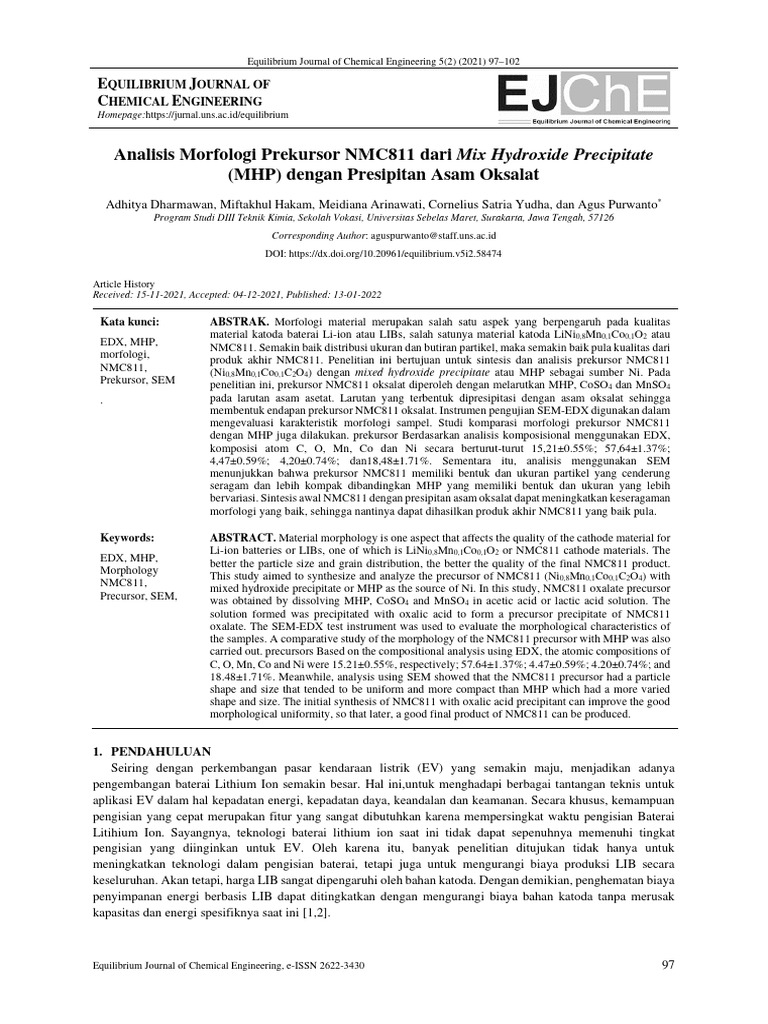 Analisis Morfologi Prekursor NMC811 Dari Mix Hydro | PDF