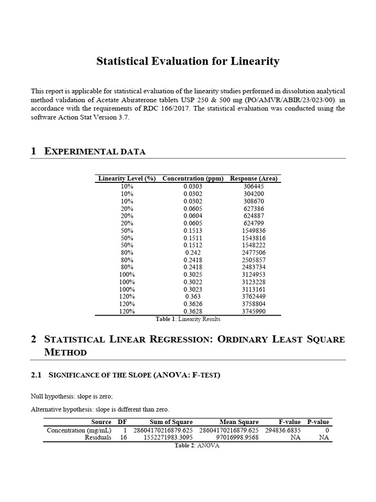 Statistical Evaluation - Linearity - AbirateroneAcetate - Diss | PDF | P Value | Statistical ...