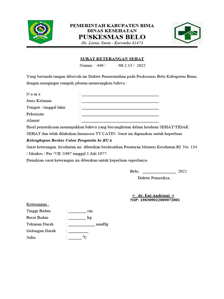 Surat Sehat Catin | PDF