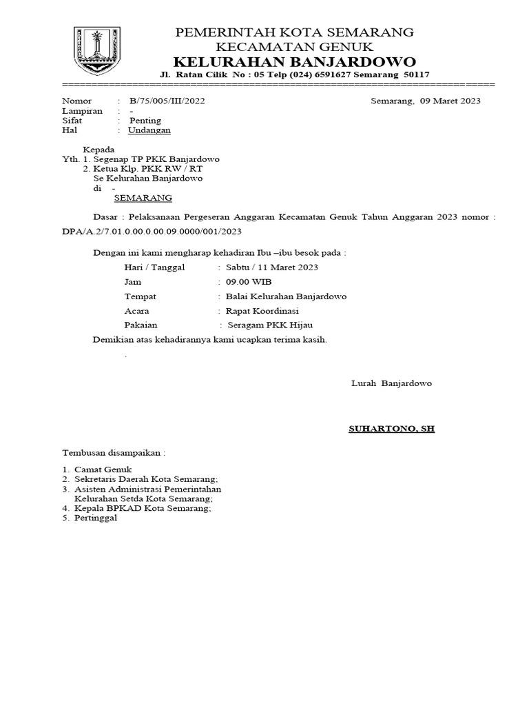 Kelurahan Banjardowo: Pemerintah Kota Semarang Kecamatan Genuk | PDF