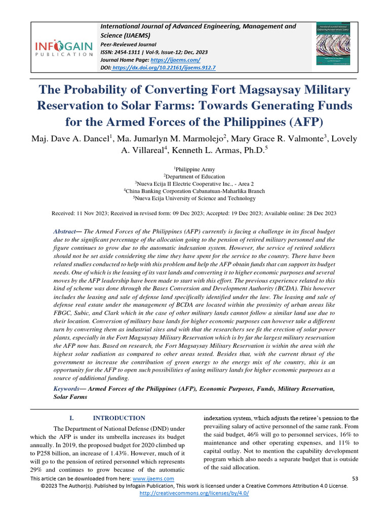 The Probability of Converting Fort Magsaysay Military Reservation To ...