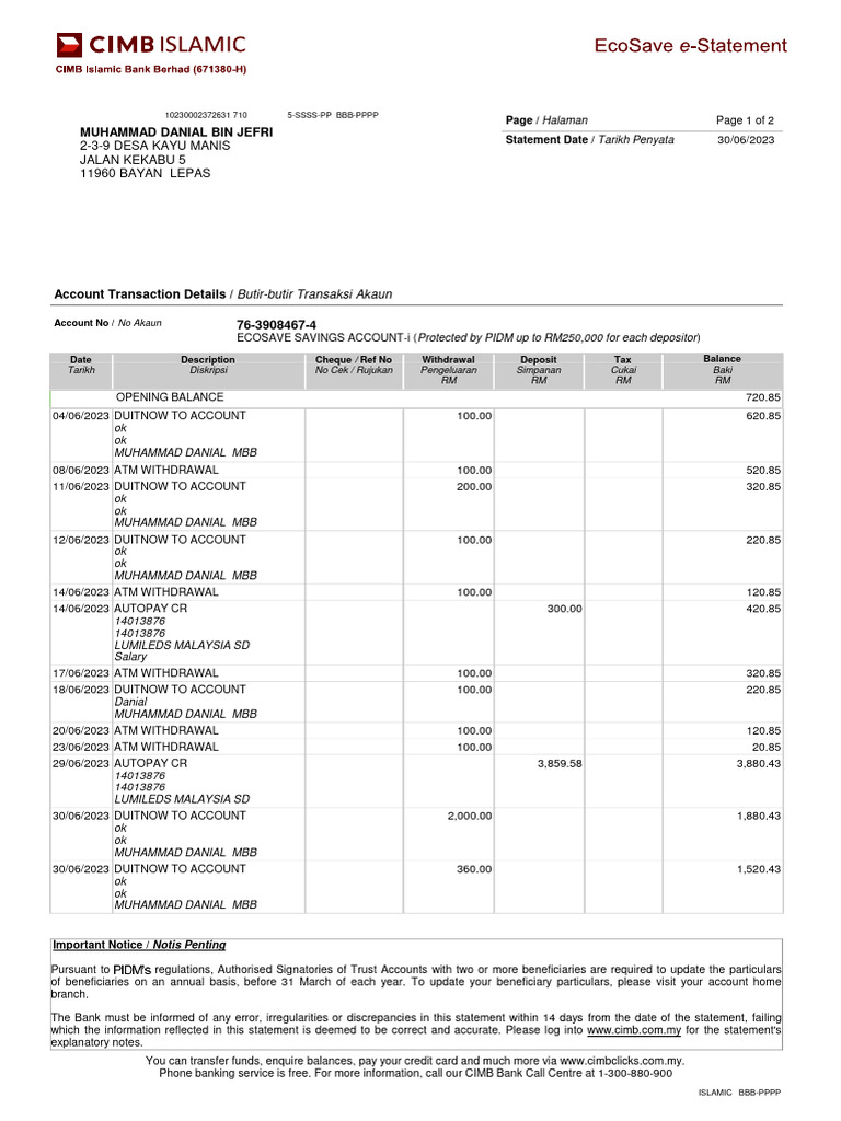 Statement JUN | PDF | Banks | Payments