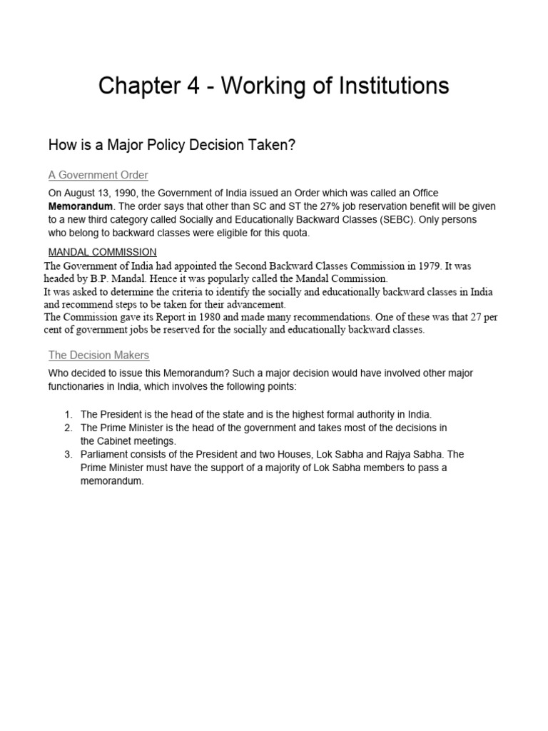 Chapter 4 Working of Institutions | PDF