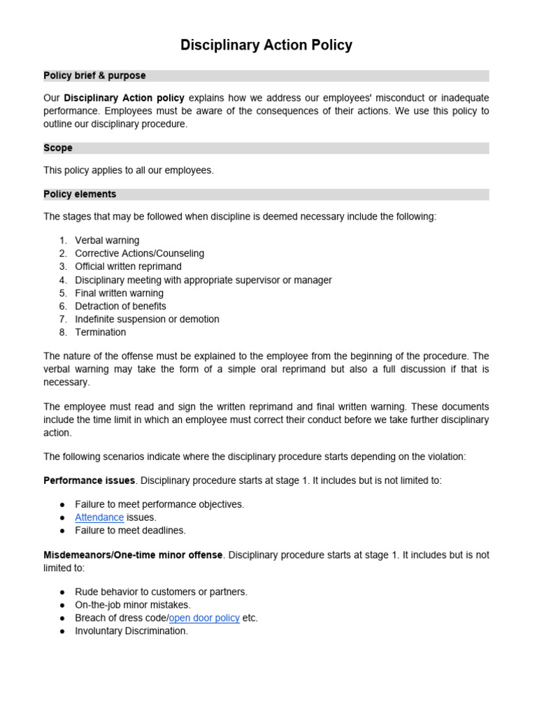 Disciplinary Action Company Policy | PDF | Crimes | Crime & Violence