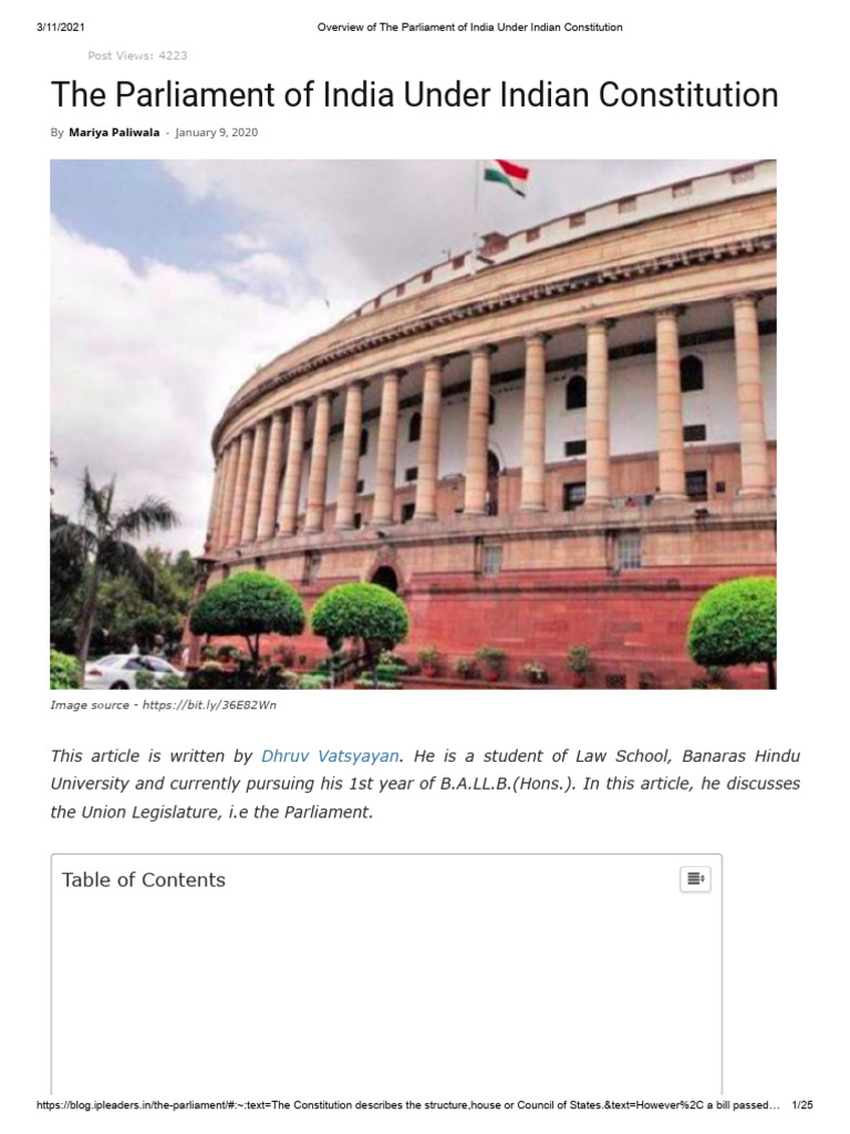 Overview of Indian Parliament Structure | PDF | Law
