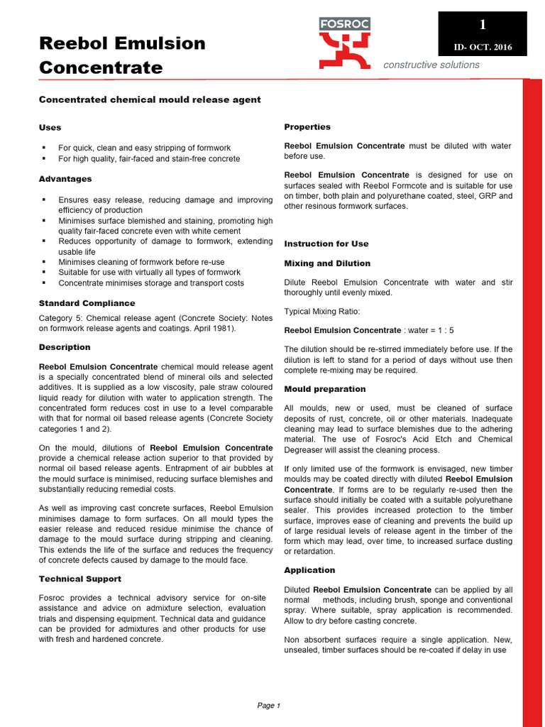 Reebol Emulsion Concentrate | PDF | Concrete | Emulsion