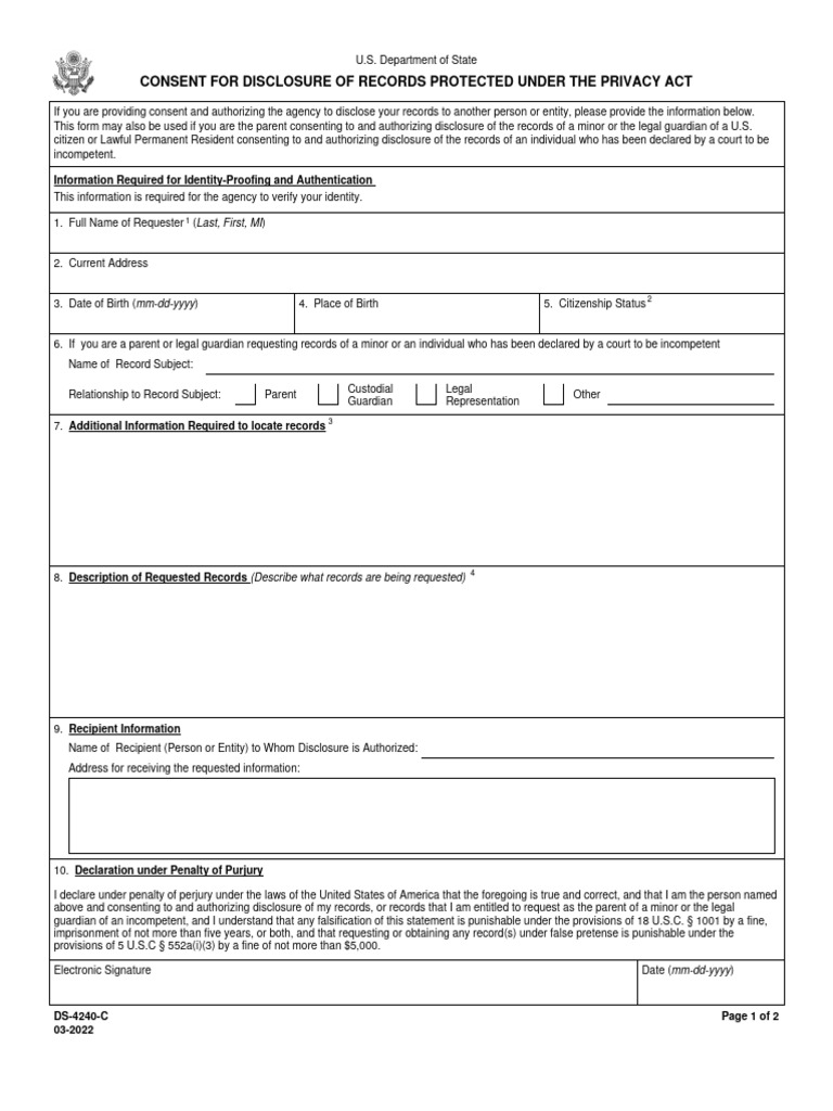 Consent for Disclosure Under Privacy Act | PDF | Perjury | National ...