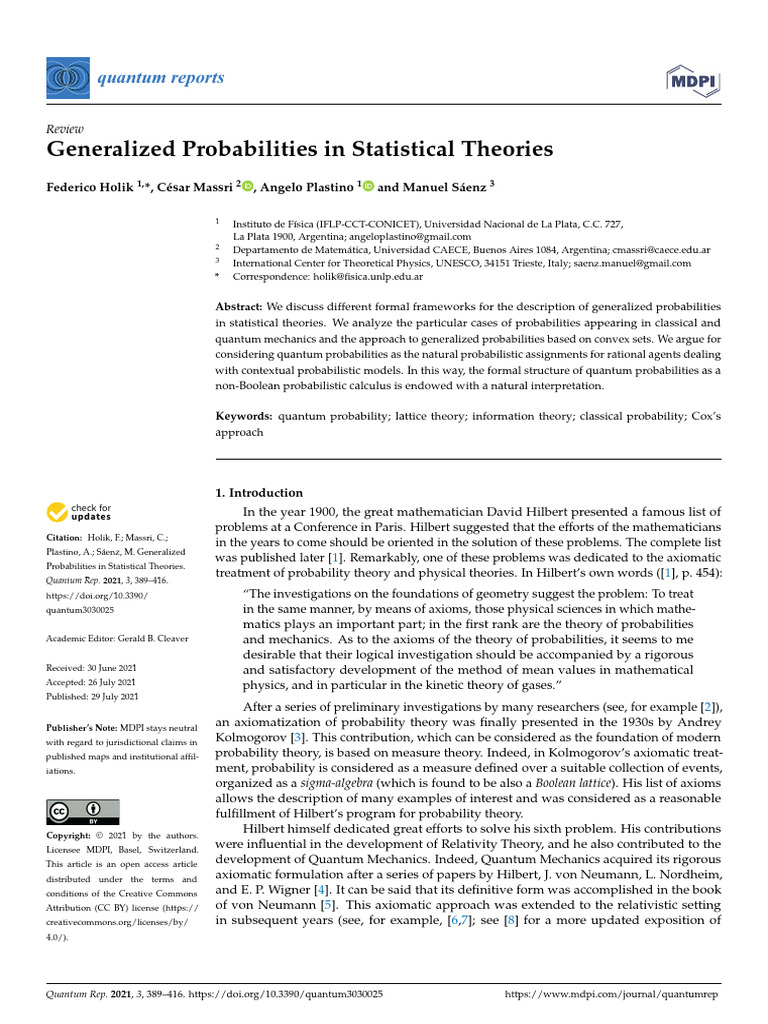 Generalized Probabilities in Statistical | PDF | Probability | Bayesian ...