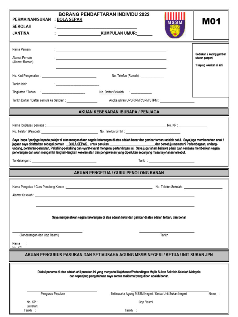 Borang Pendaftaran M01 | PDF