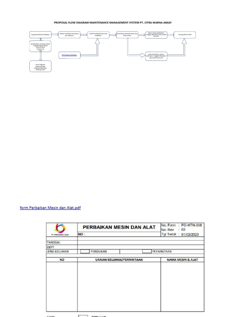 Proposal Flow Diagram Maintenance System PT CWA | PDF | Teknologi ...