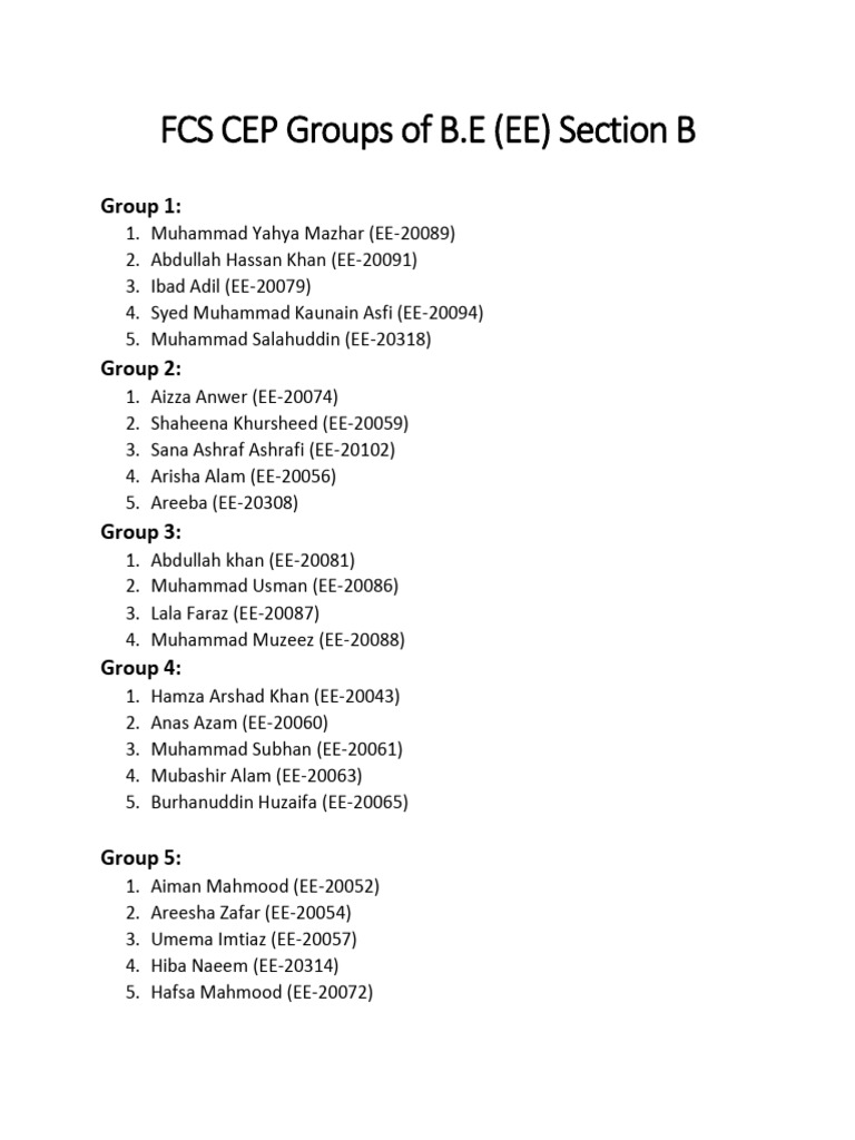 B.E (EE) Section B Group List | PDF