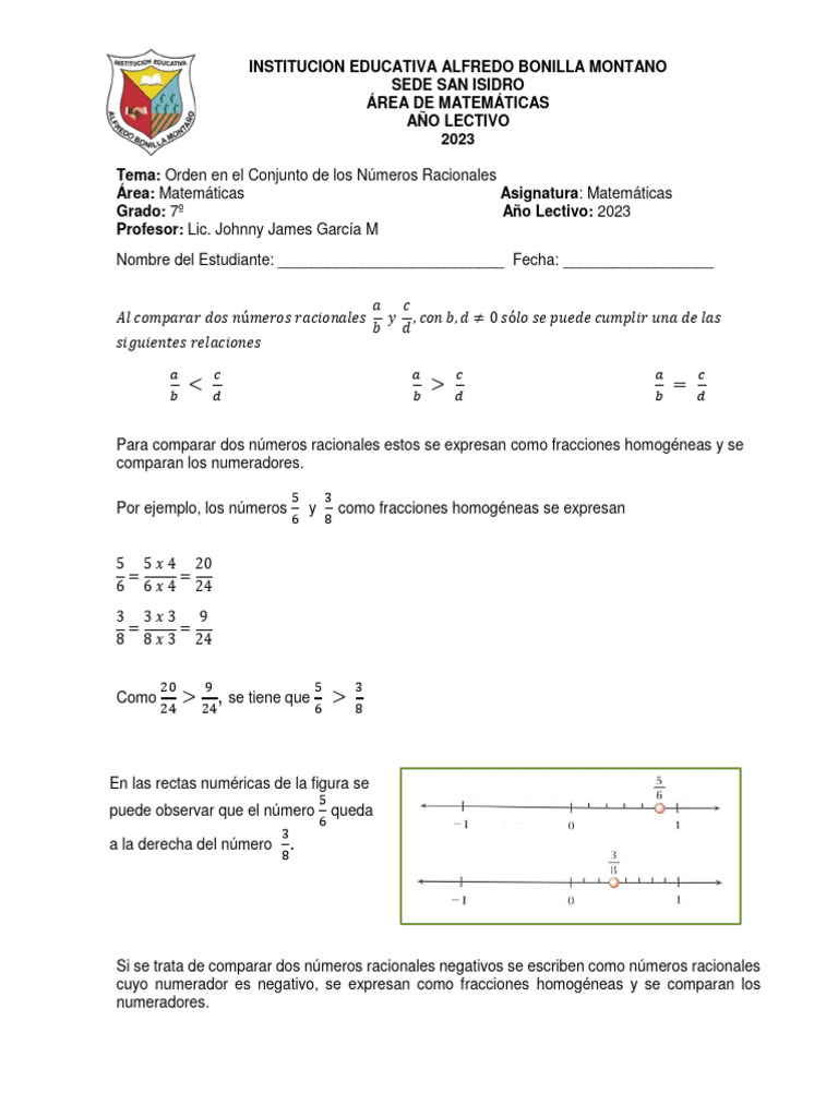 Orden de Números Racionales en Matemáticas | PDF | Objetos matemáticos ...