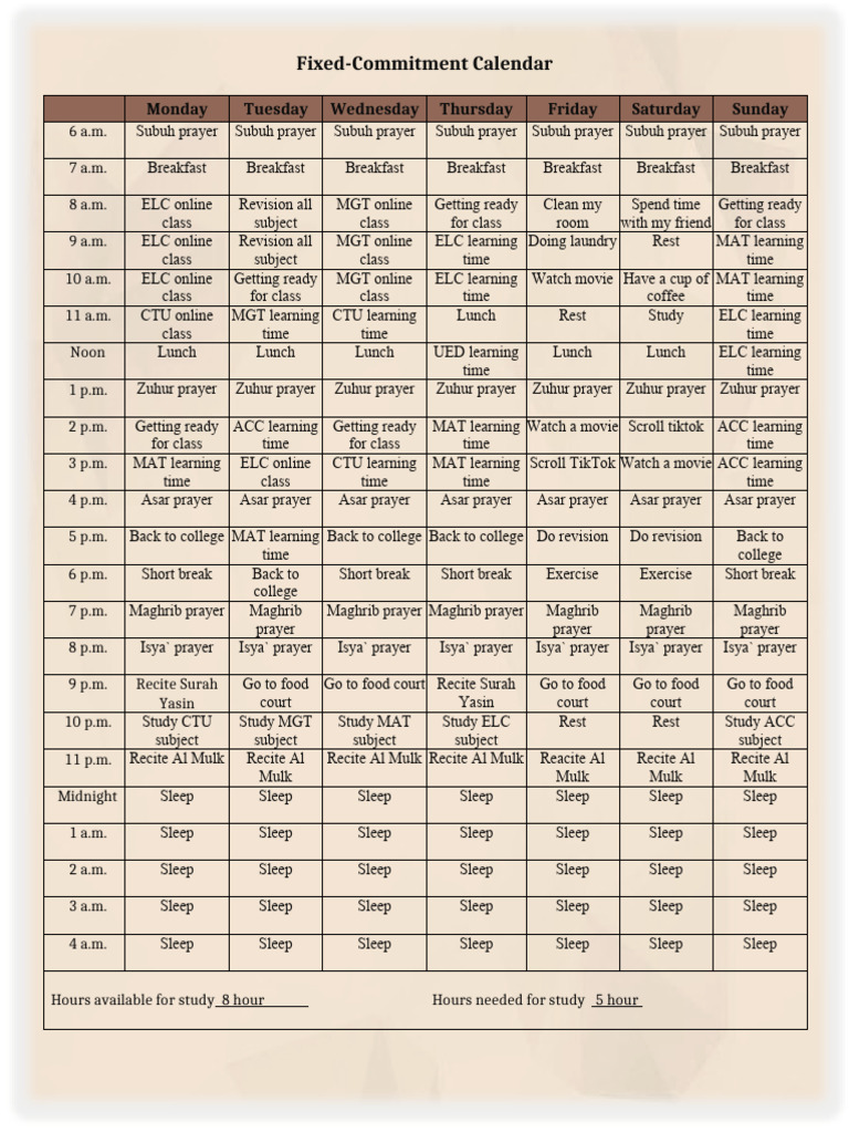 Appendix 4 (Fixed-Commitment Calendar) UED102 | PDF