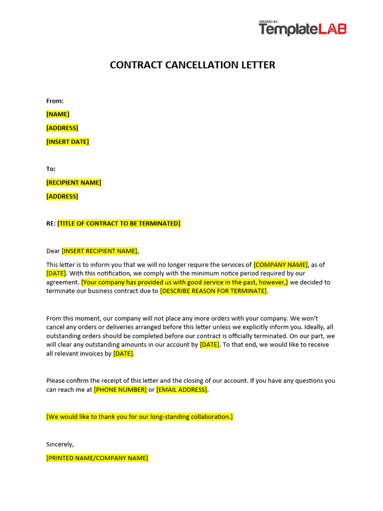 Service Cancellation Notification Letter | PDF