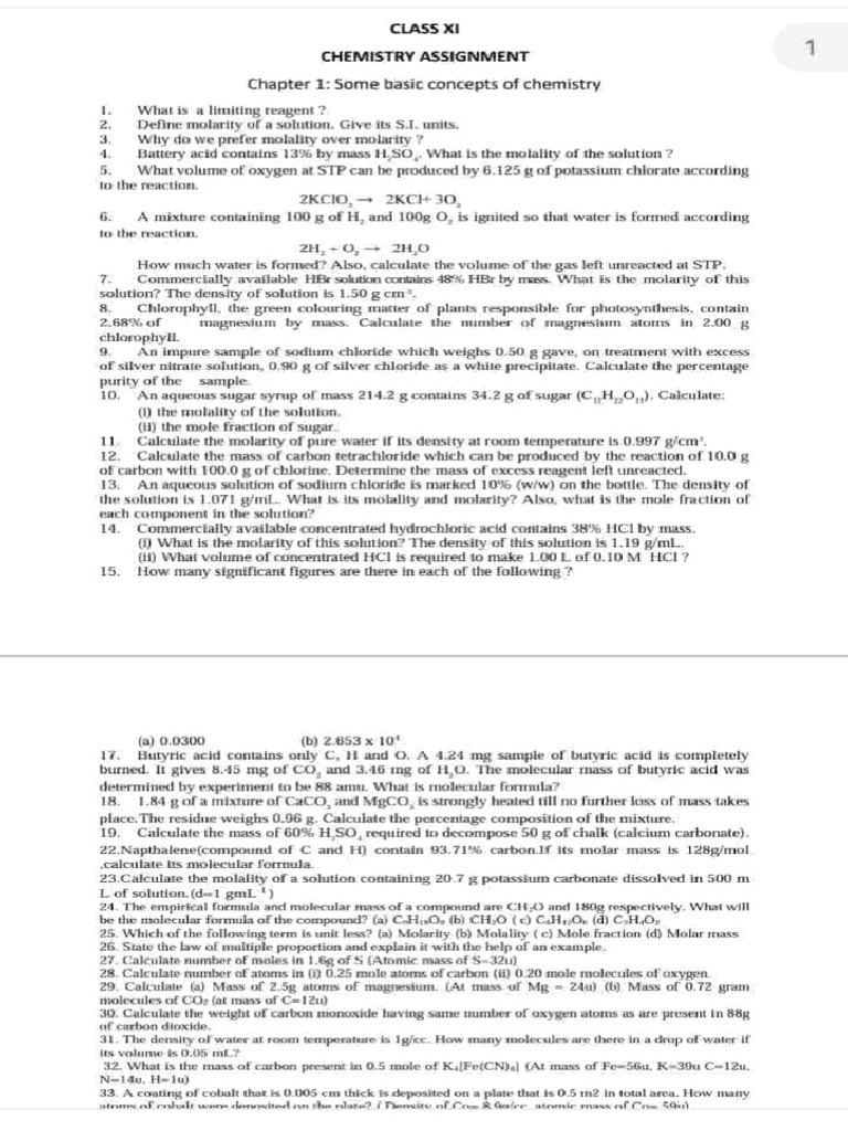 Class 11 Chem CH 1 Worksheet | Download Free PDF | Atomic Orbital | Ion