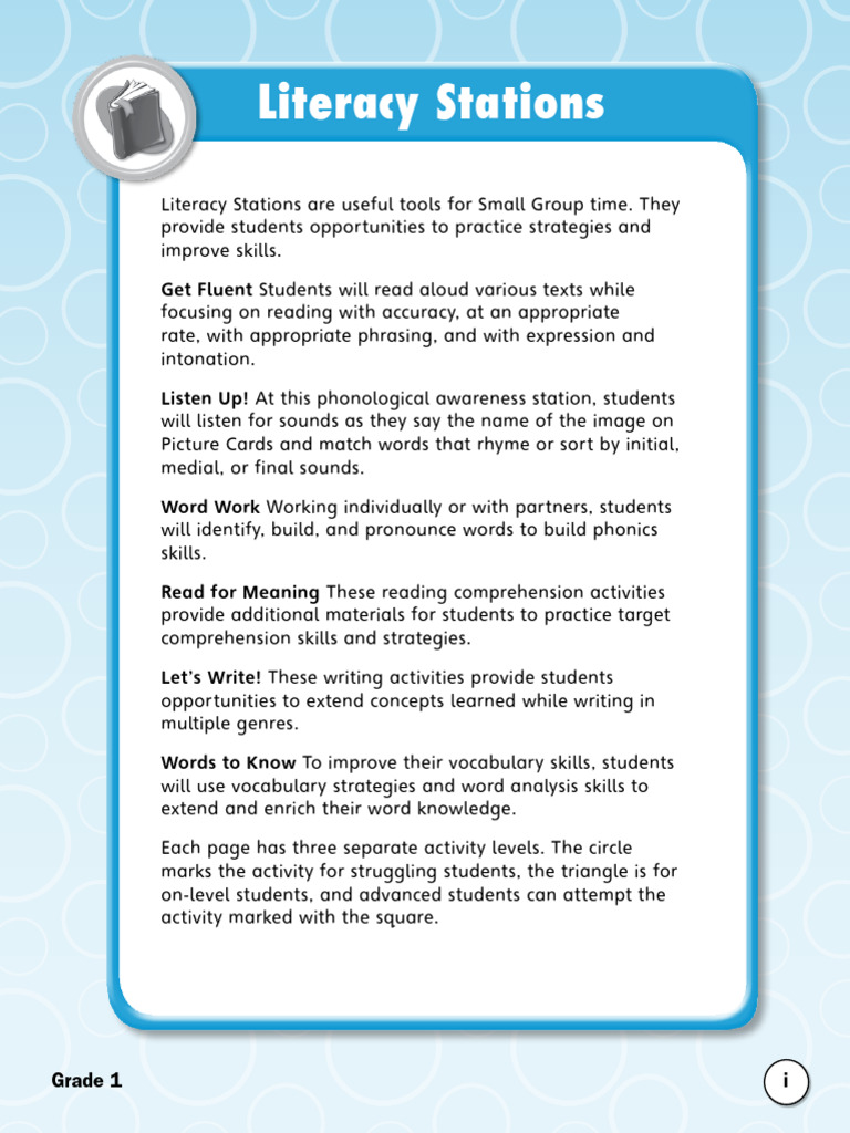 Grade 1 Literacy Stations Activities | PDF | Reading Comprehension ...