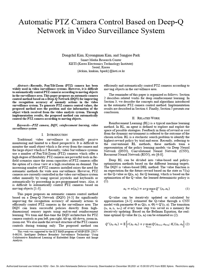 Automatic PTZ Camera Control Based On Deep-Q Network in Video Surveillance System | PDF | Deep ...