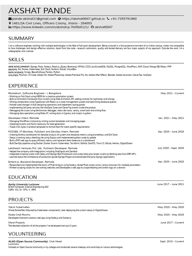 CV AkshatPande-1 | PDF | Web Application | Scripting Language