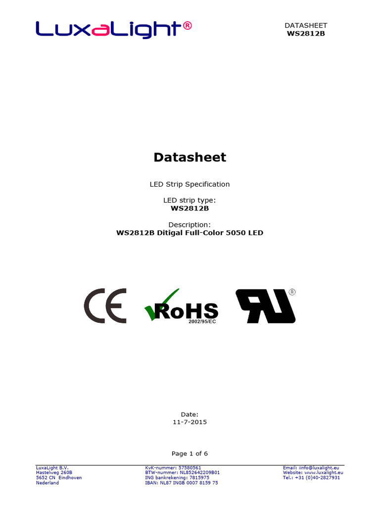 Datasheet ws2812b 1 | PDF | Rgb Color Model | Light Emitting Diode