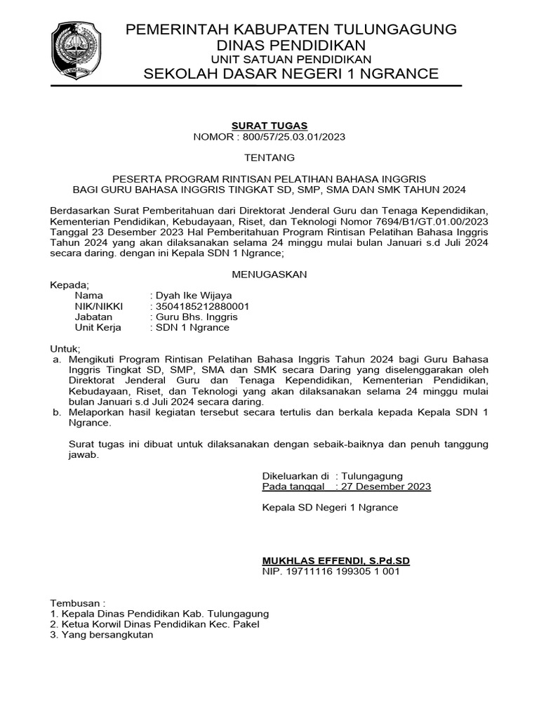 SURAT TUGAS B. Inggris | PDF