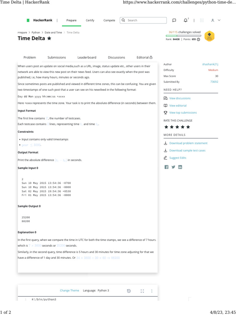Time Delta HackerRank | PDF | Information Technology | World Wide Web