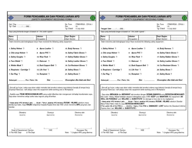 Form Pengambilan APD | PDF