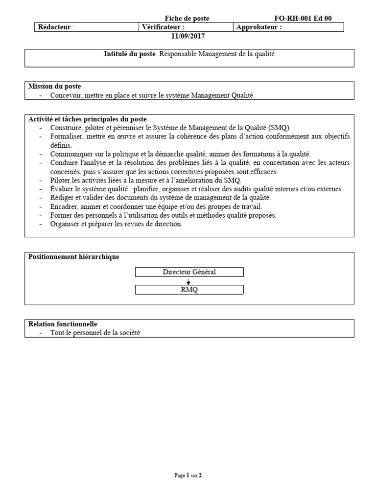 Fiche de Poste | Télécharger gratuitement PDF | Management de la ...