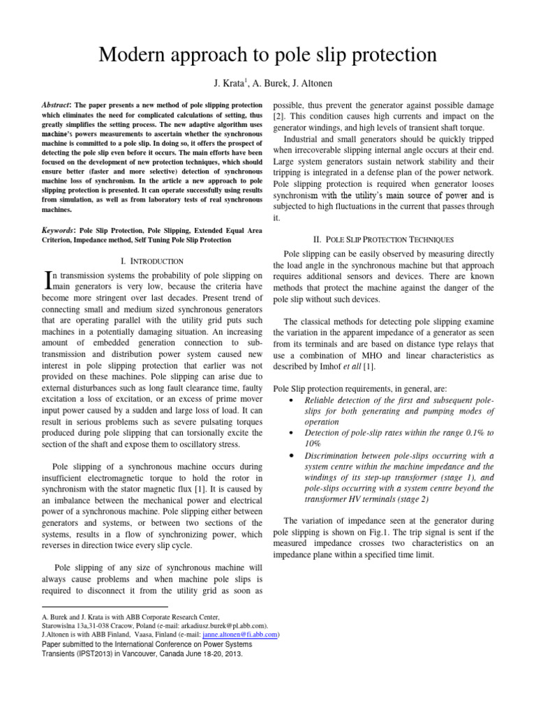 Modern Approach To Pole Slip Protection | PDF | Power (Physics ...