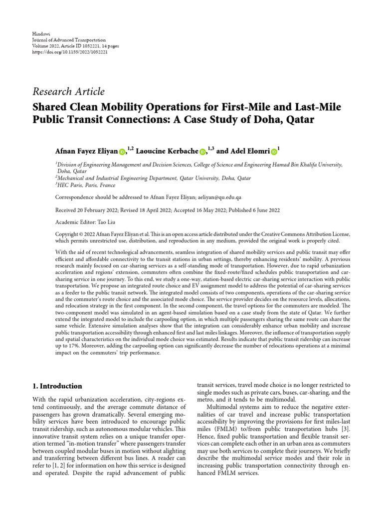 Shared Clean Mobility Operations For First-Mile An | PDF | Public ...