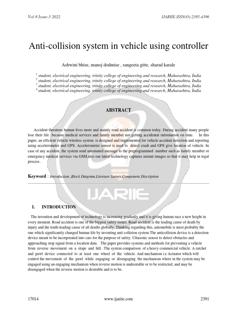 Anti Collision System in Vehicle Using Controller Ijariie17014 | PDF ...