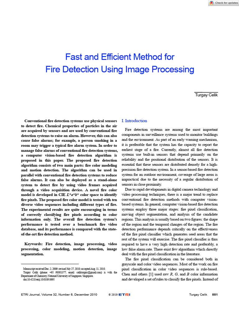 ETRI Journal - 2010 - Celik - Fast and Efficient Method For Fire ...