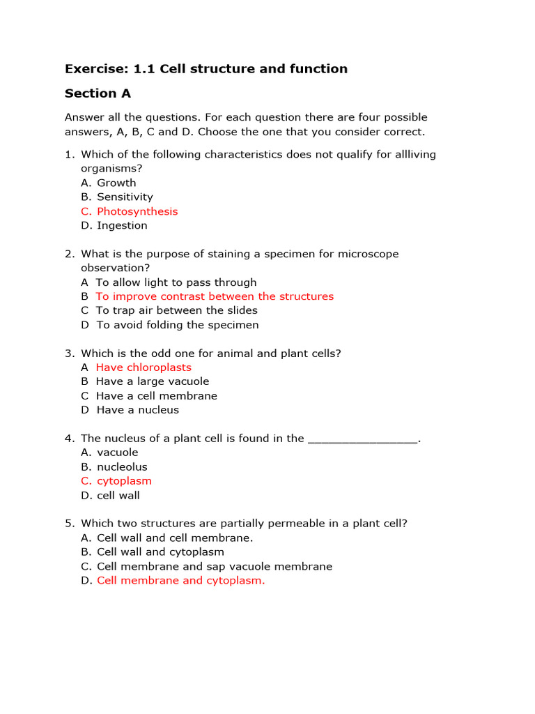 1.1 Cell Structure and Function | PDF | Cell (Biology) | Cytoplasm