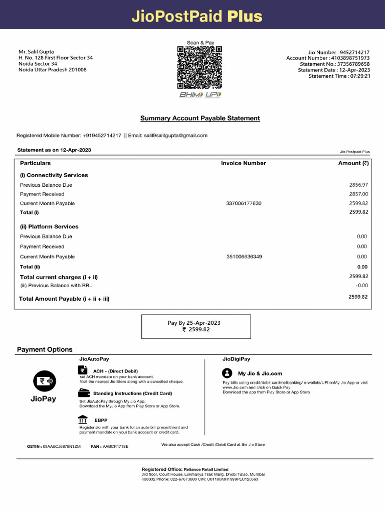 Mobile Bill April | PDF