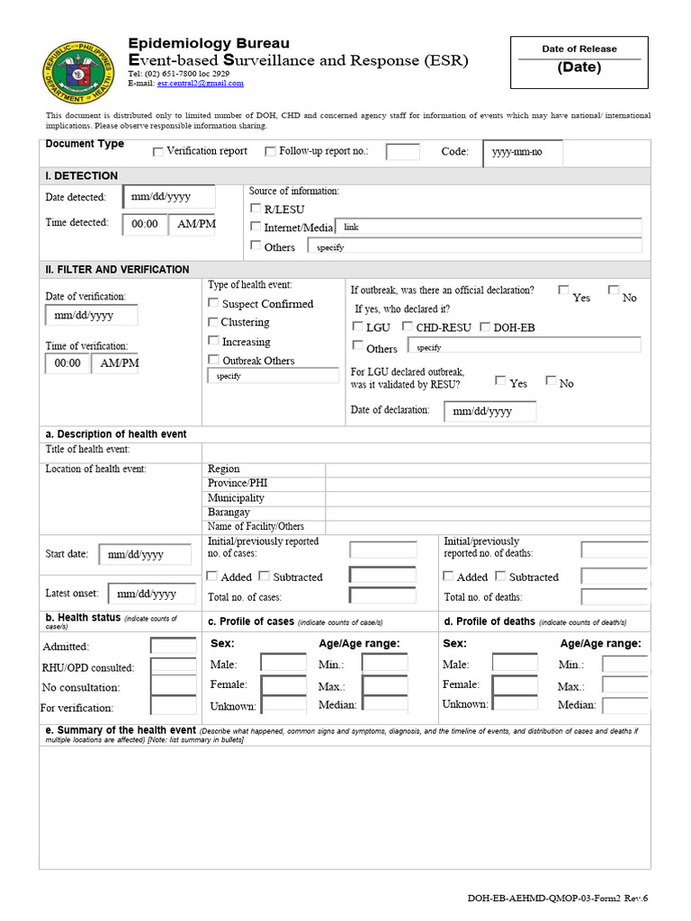 ESR Verification Form Revise | PDF | Health Care | Epidemiology