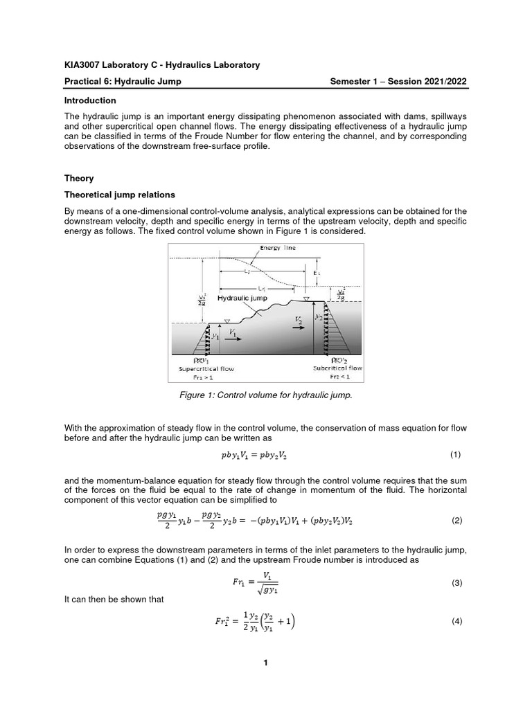 P6 - Hydraulic Jump S1 2021-2022 | PDF | Chemical Engineering | Dynamics (Mechanics)