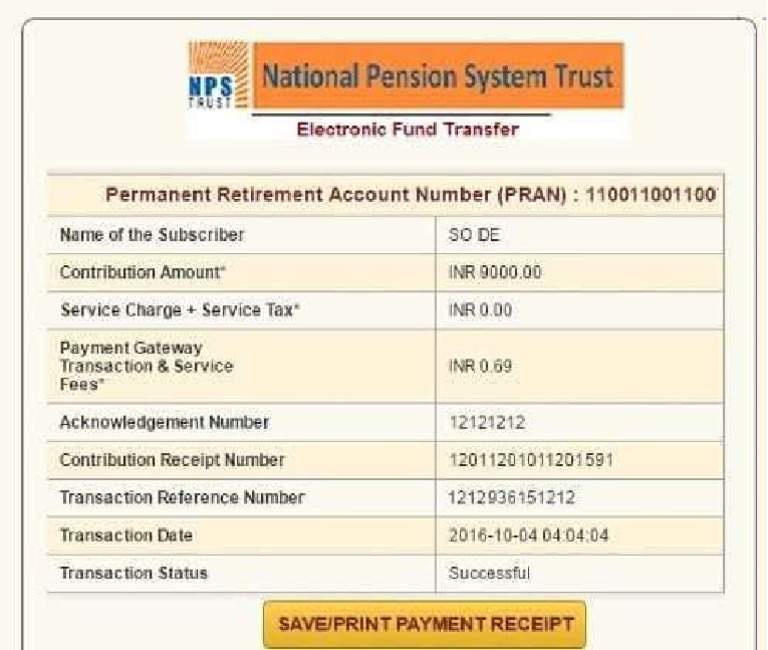 Enps Nps Contribution Payment Confirmation Receipt Mod | PDF