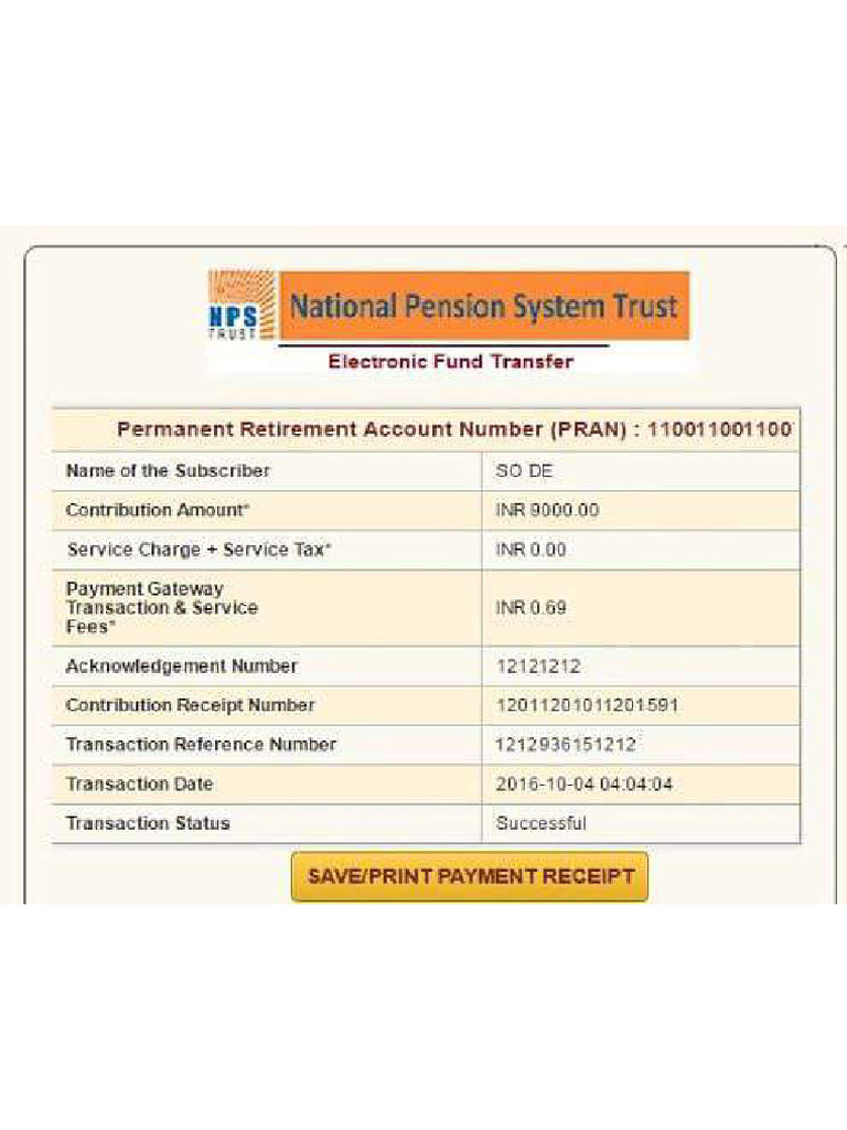 Enps Nps Contribution Payment Confirmation Receipt Mod | PDF