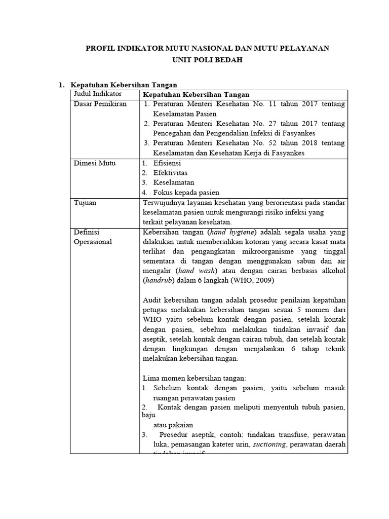 Profil Indikator Mutu Nasional Dan Mutu Pelayanan Unit Poli Bedah | PDF | Pengembangan Diri ...