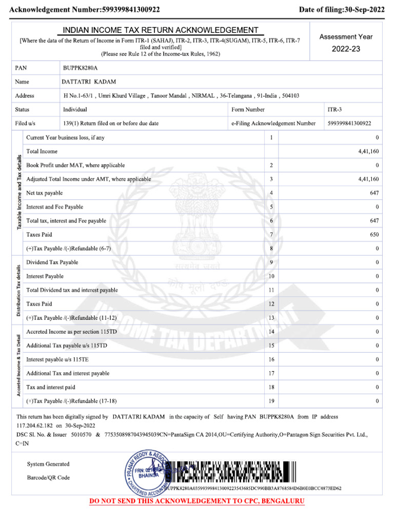 Ay 22 23 Dattatri Kadam With Sign And Stamp Pdf Income Depreciation