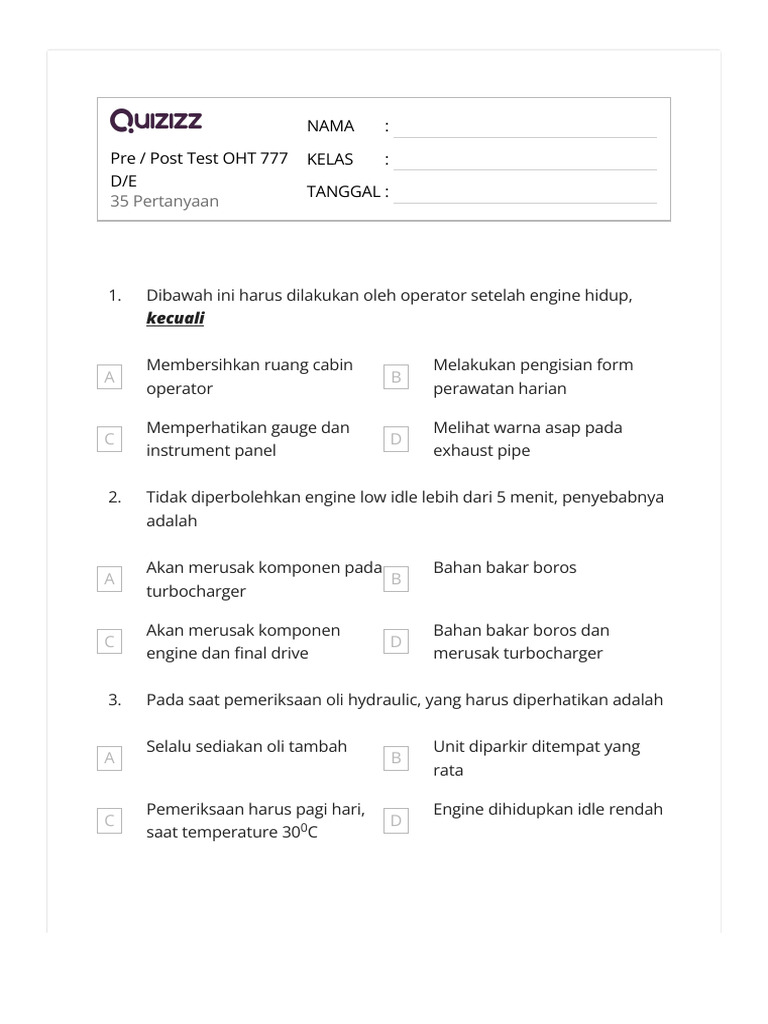 Pre - Post Test OHT 777 D-E | PDF