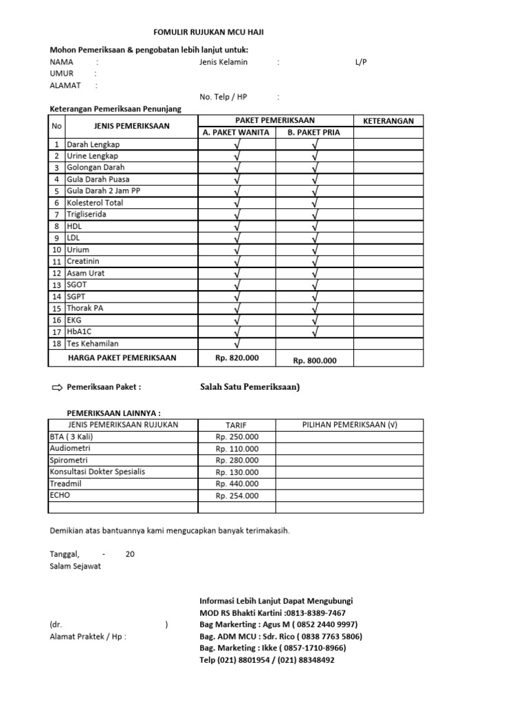 Format Fomulir Rujukan MCU HAJI | PDF