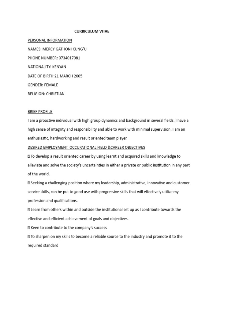 Mercy Gathoni CV | PDF | Kenya | Human Communication