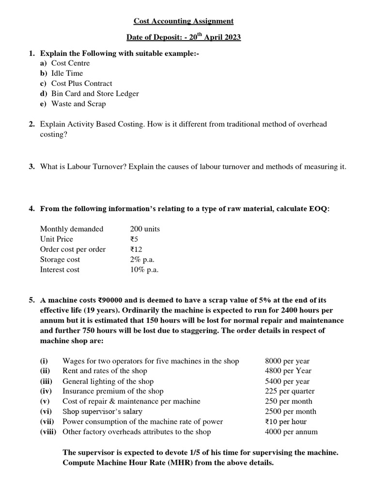 Cost Accounting Questions Bcom | PDF