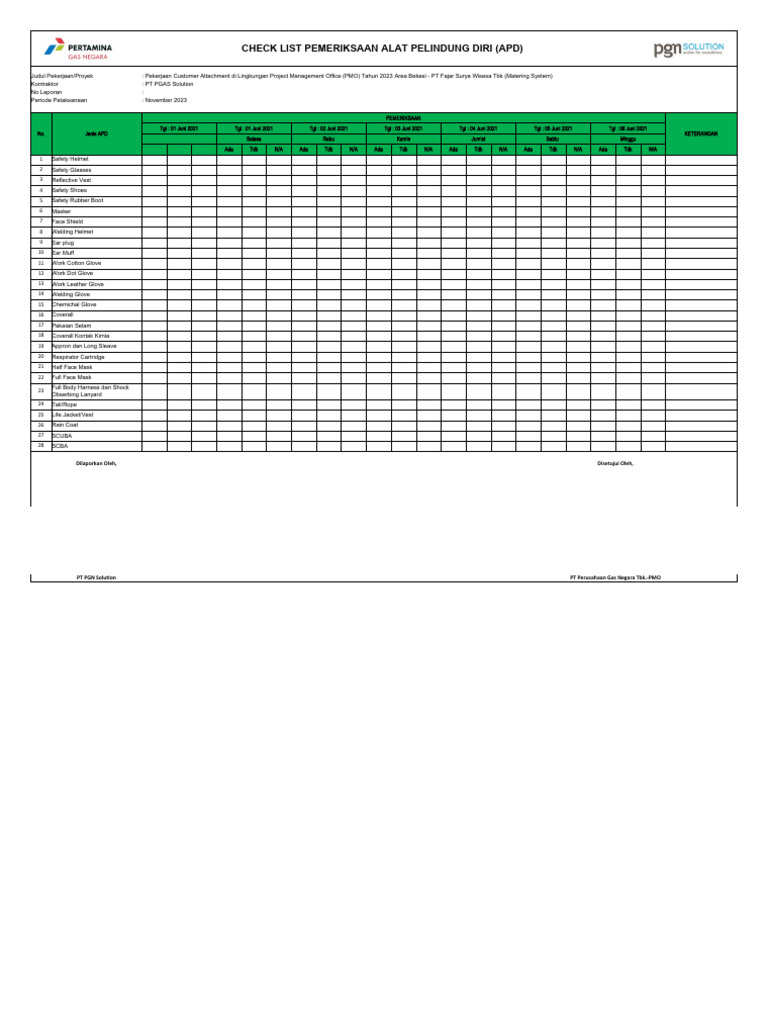 Check List Apd Harian | PDF
