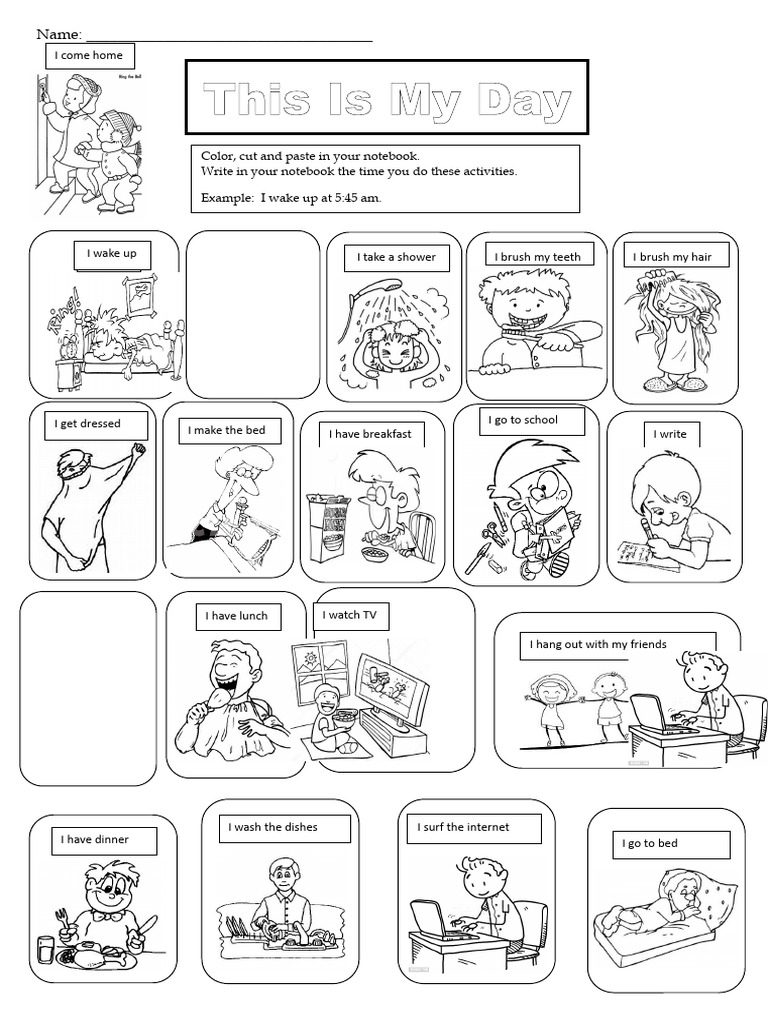 Colour, Cut and Paste Present Simple | PDF