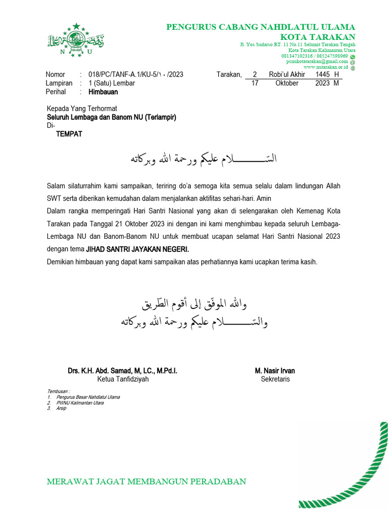 Himbauan Hari Santri NU Tarakan 2023 | PDF