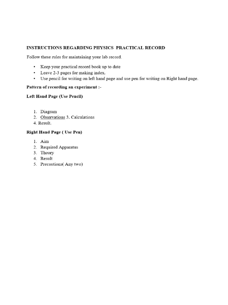 .Instructions (Physics Practicals) | PDF