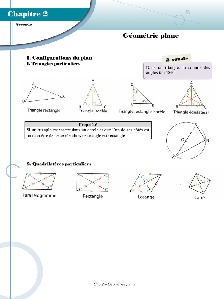 Cours de géométrie plane en seconde | PDF | Triangle | Géométrie ...