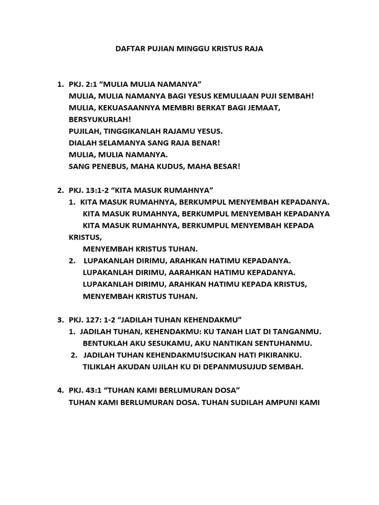 Daftar Pujian Minggu Kristus Raja | PDF
